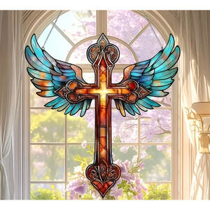 Unbranded | Other | Cross With Wings Suncatcherstained Glass Look 2d ...